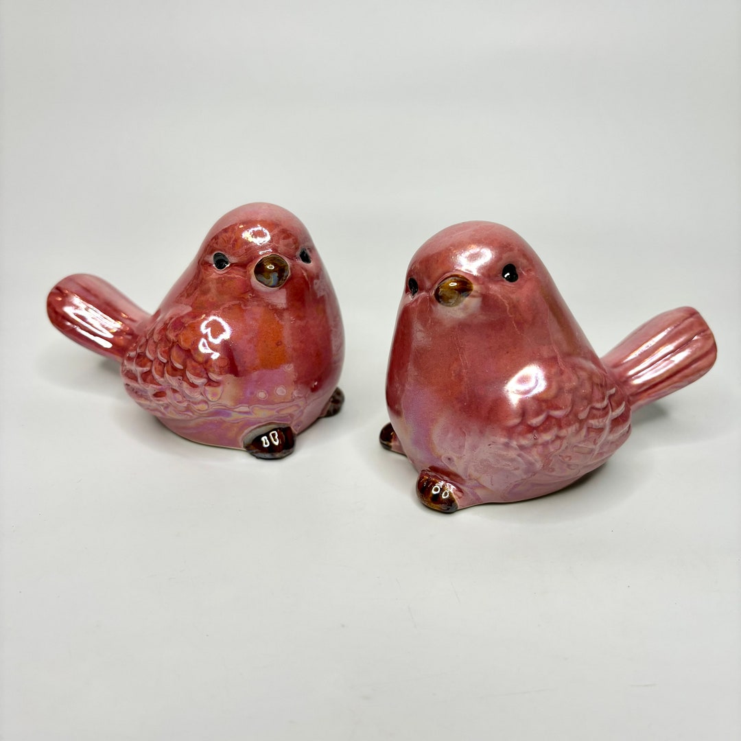 Rose Pink Ceramic Birds: Iridescent Glaze Decor (set of 2) - Etsy