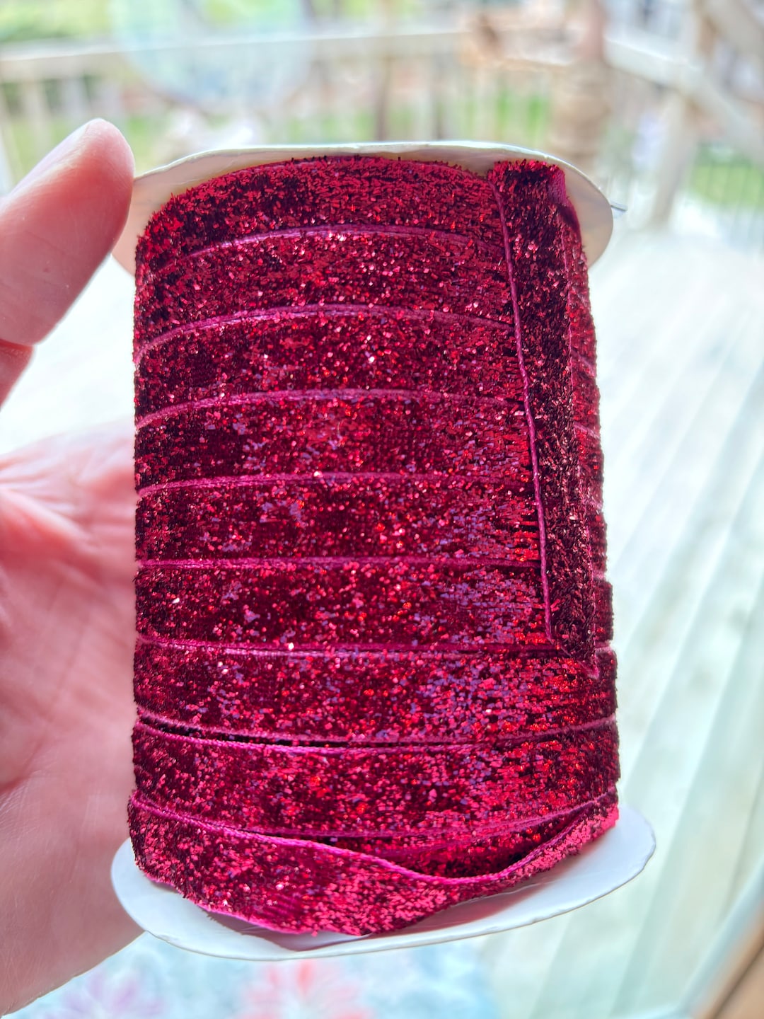 3/8" Raspberry Pink Glitter Velvet Metallic Gorgeous Ribbon 10yd ...