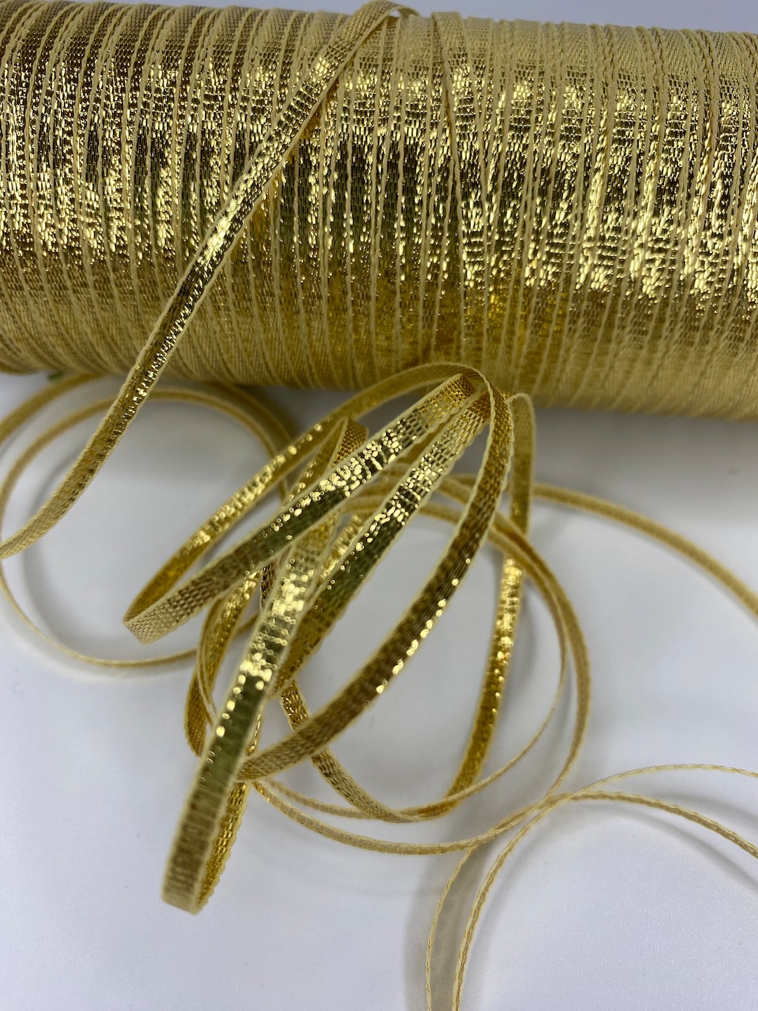 Gold Lame Metallic Ribbon: 1/8 Inch, 20+ Yards, Woven Edge, USA Made - Etsy