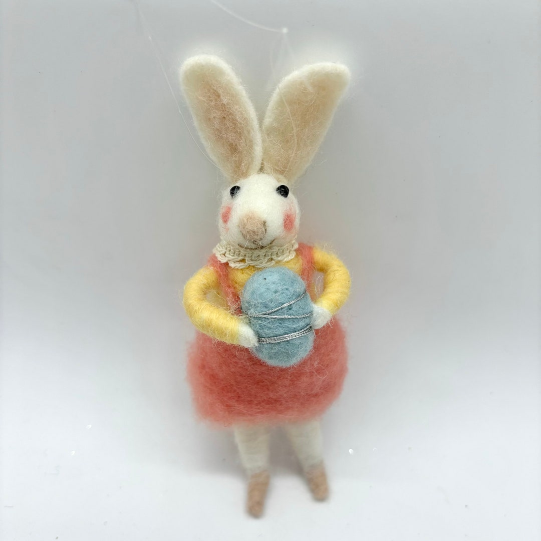 Felt Bunny Rabbit in Coral Pink Wool Skirt With Suspenders, Yellow ...