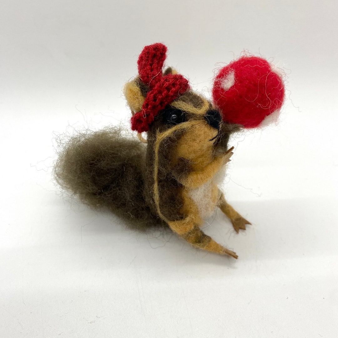 Cute Little Felt Chipmunk With a Dark Red Knit Hat, Choose a Red Felt ...