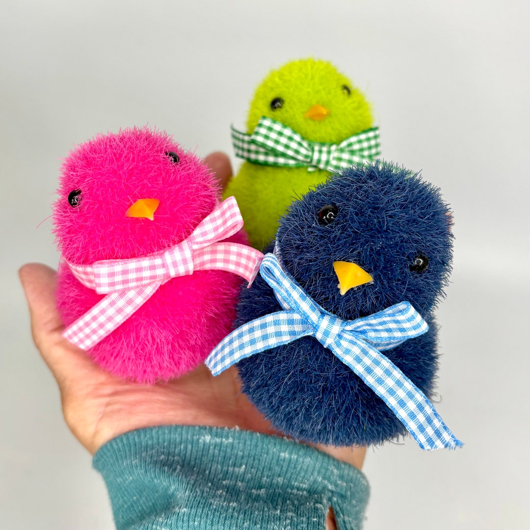 1 Flocked Baby Chick, CHOICE of 1 Navy, Hot Pink or Bright Green, Baby ...