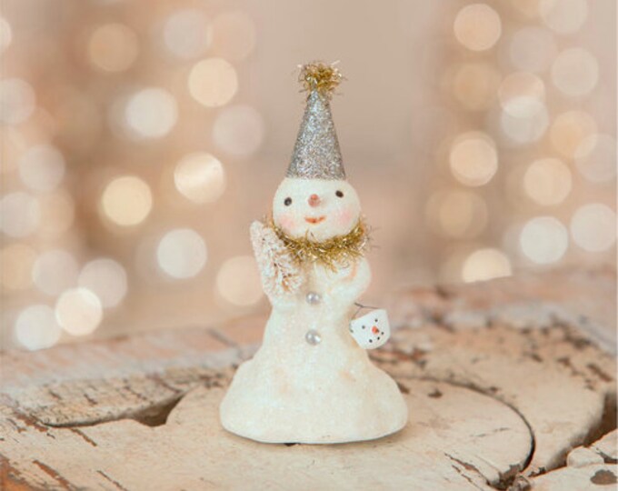 Shimmer Mini Snowman With Snowman Head Bucket and Bottle Brush Tree ...