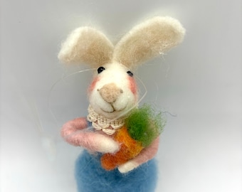 Felt Bunny Rabbit in Coral Pink Wool Skirt With Suspenders, Yellow ...