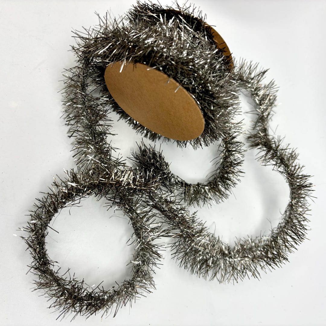 Aged Silver Tinsel Garland, 108"~ Silver and Dark Tinsel With Somewhat Variegated Dark Silver ...