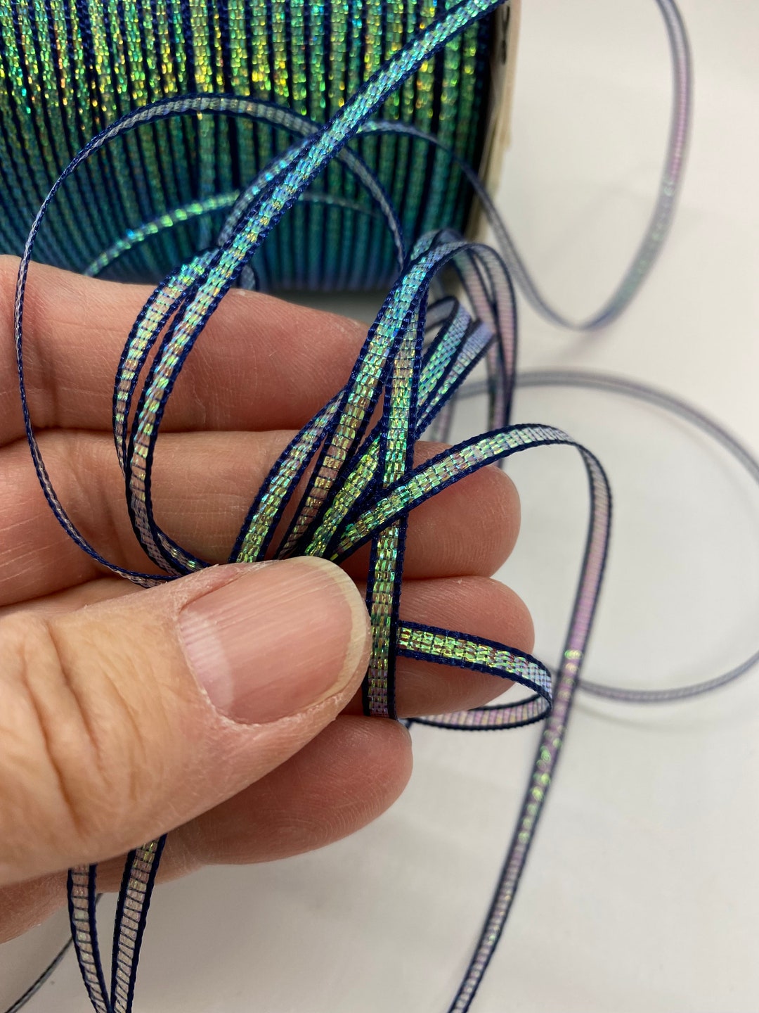 Teal Black Edge Iridescent Shimmer Metallic Ribbon: 1/8", 10+ Yards - Etsy