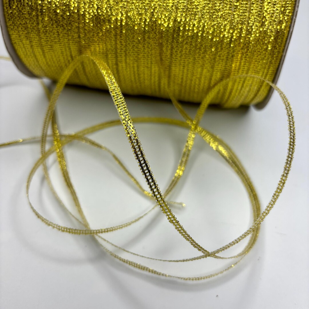 1/8", 20yd+ Bright Gold Glitter Tinsel Metallic Ribbon, 3mm Sparkle ...