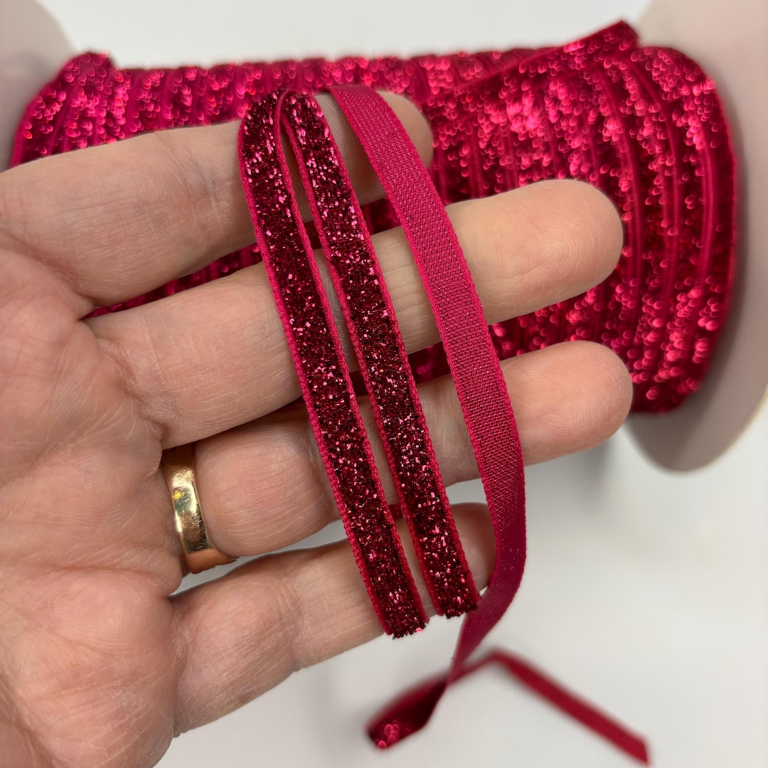 1/4" Red Raspberry Glitter Velvet Metallic Ribbon- 10-50yds: Christmas ...