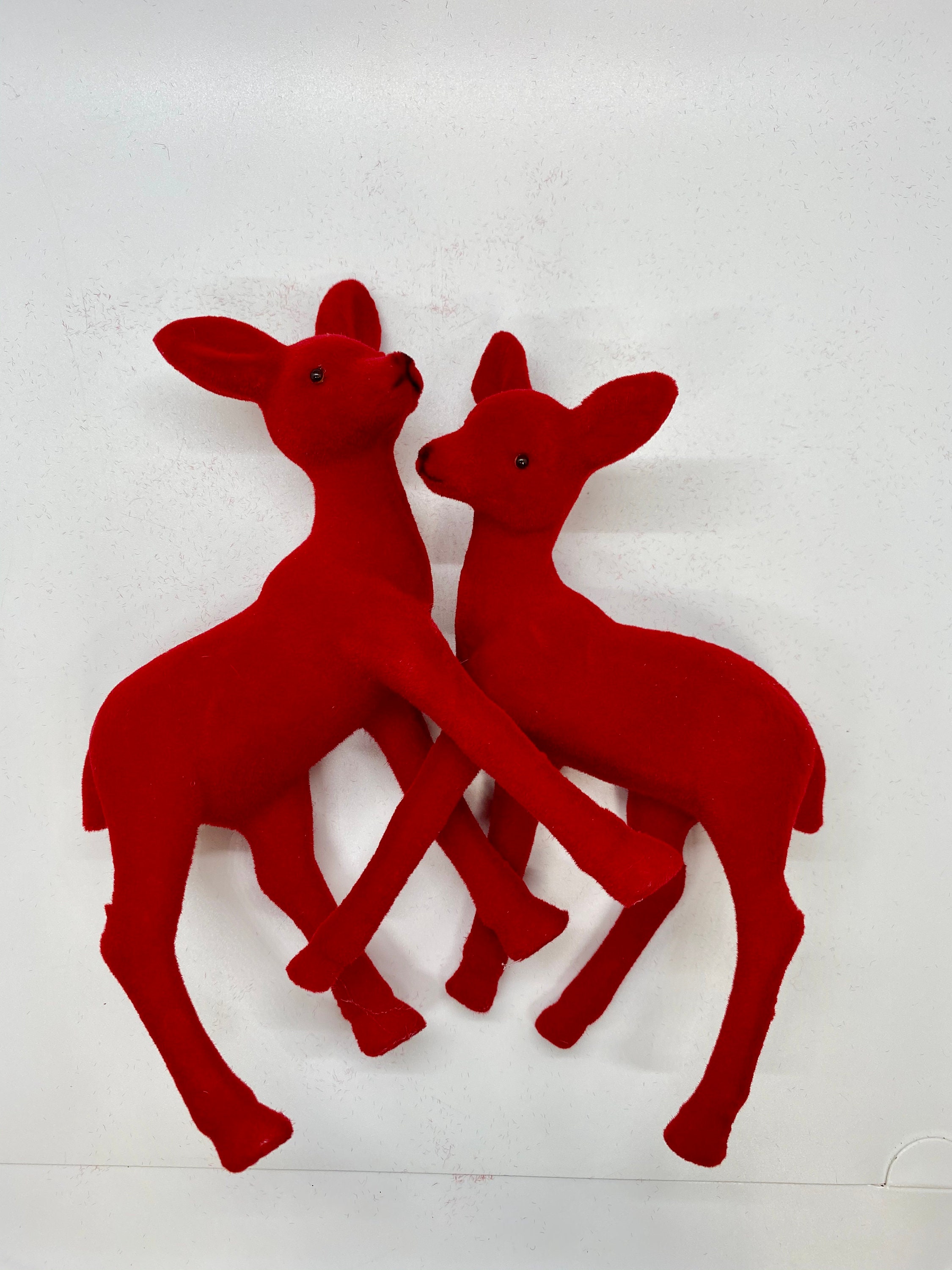 Vintage Inspired Red Flocked Fawn Deer Beautiful Set of 2 Red - Etsy UK