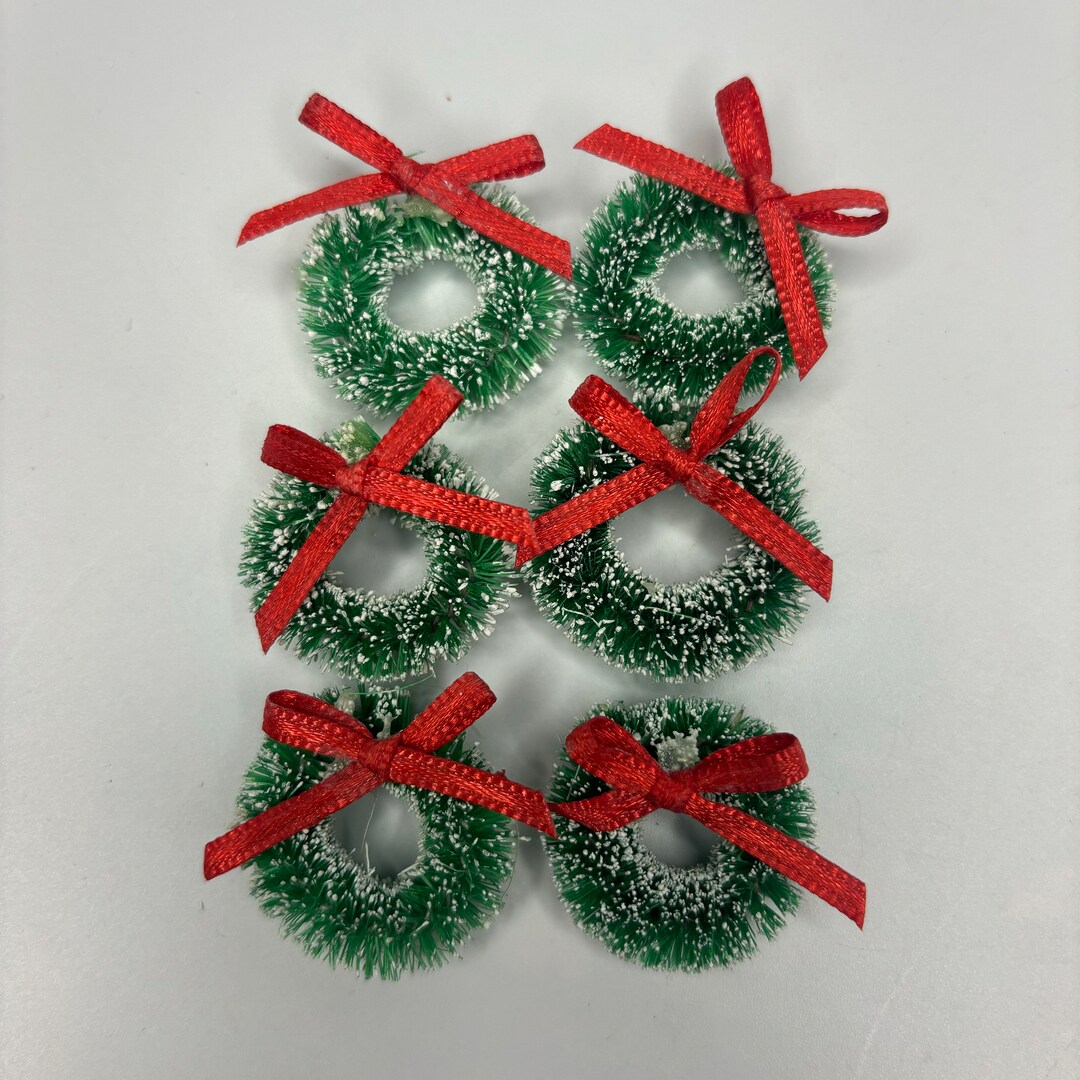 Mini 1" Green Micro Wreaths, Set of 6 Mini Wreaths, Sisal Bottle Brush ...