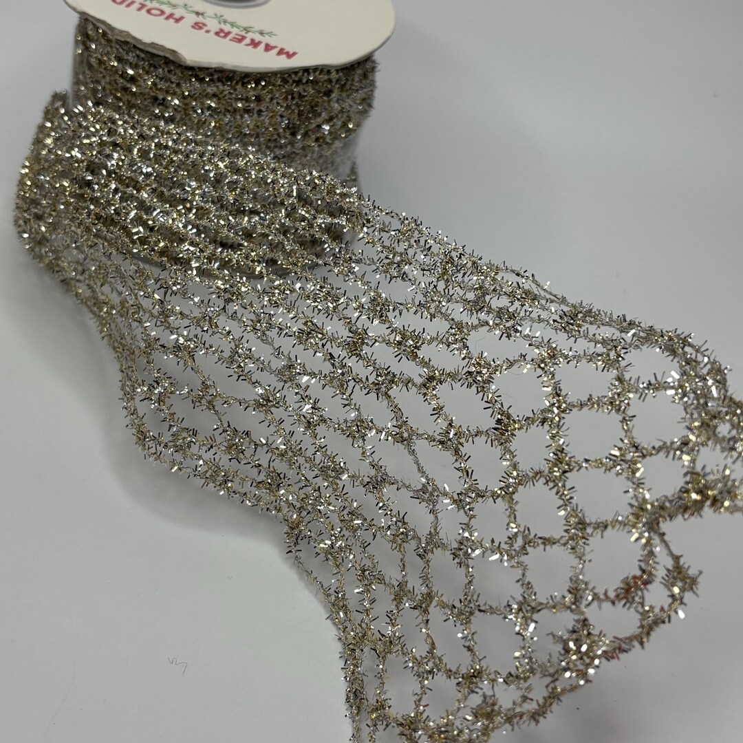 Fully Wired Expandable Platinum, Silver, Gold Tinsel Metallic Ribbon ...