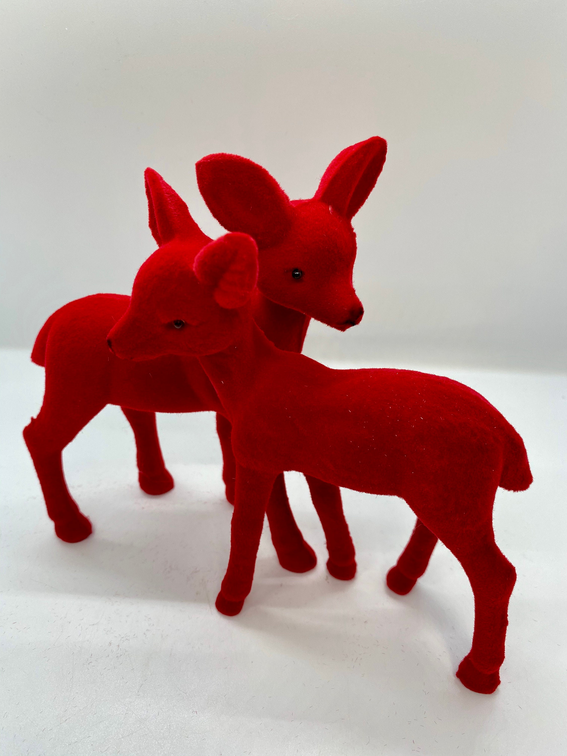 Vintage Inspired Red Flocked Fawn Deer Beautiful Set of 2 Red - Etsy UK