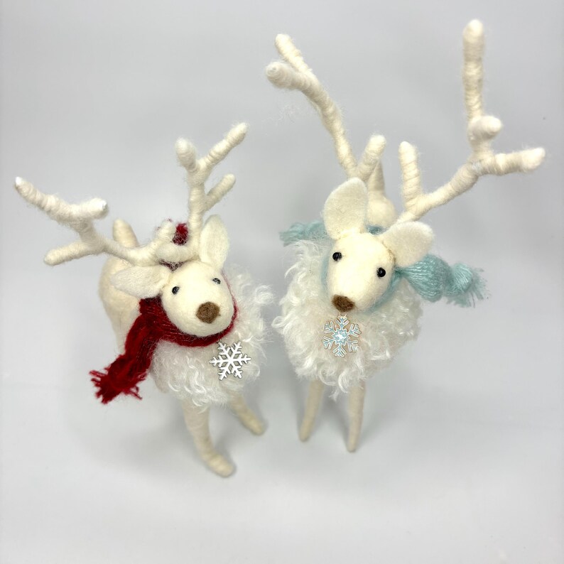 Felt Reindeer Christmas Decor: 10.5" Creamy White Deer With Snowflake ...