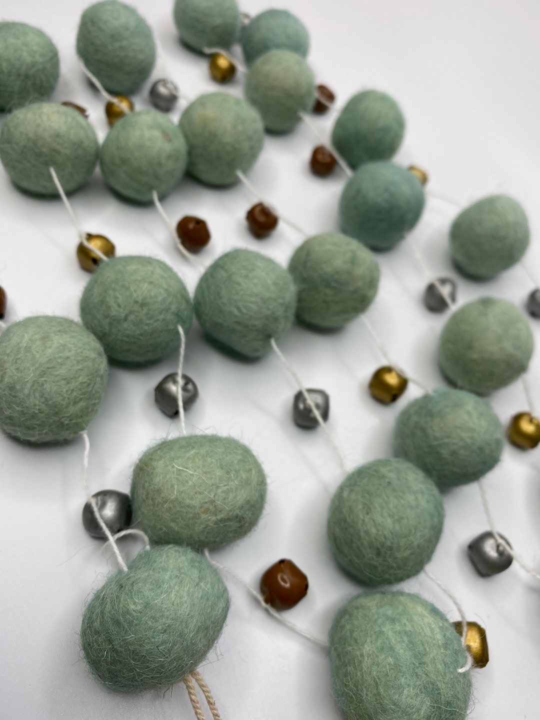 Felt Aqua Blue Ball Garland: Jingle Bells, Silver, Gold, Rust - 72 Inch ...