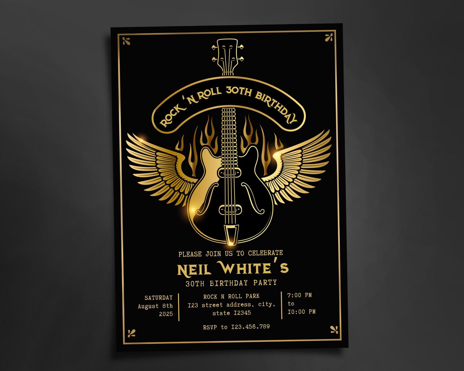 Rock N Roll Birthday Invitation, Editable Rock N Roll Gold Party Invite ...