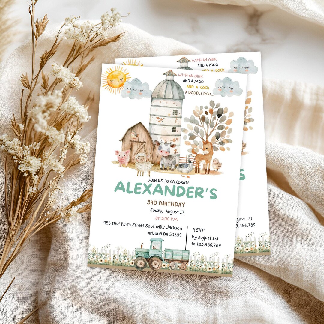 Editable Farm Birthday Party Invitation, Kids Farm Party Template ...