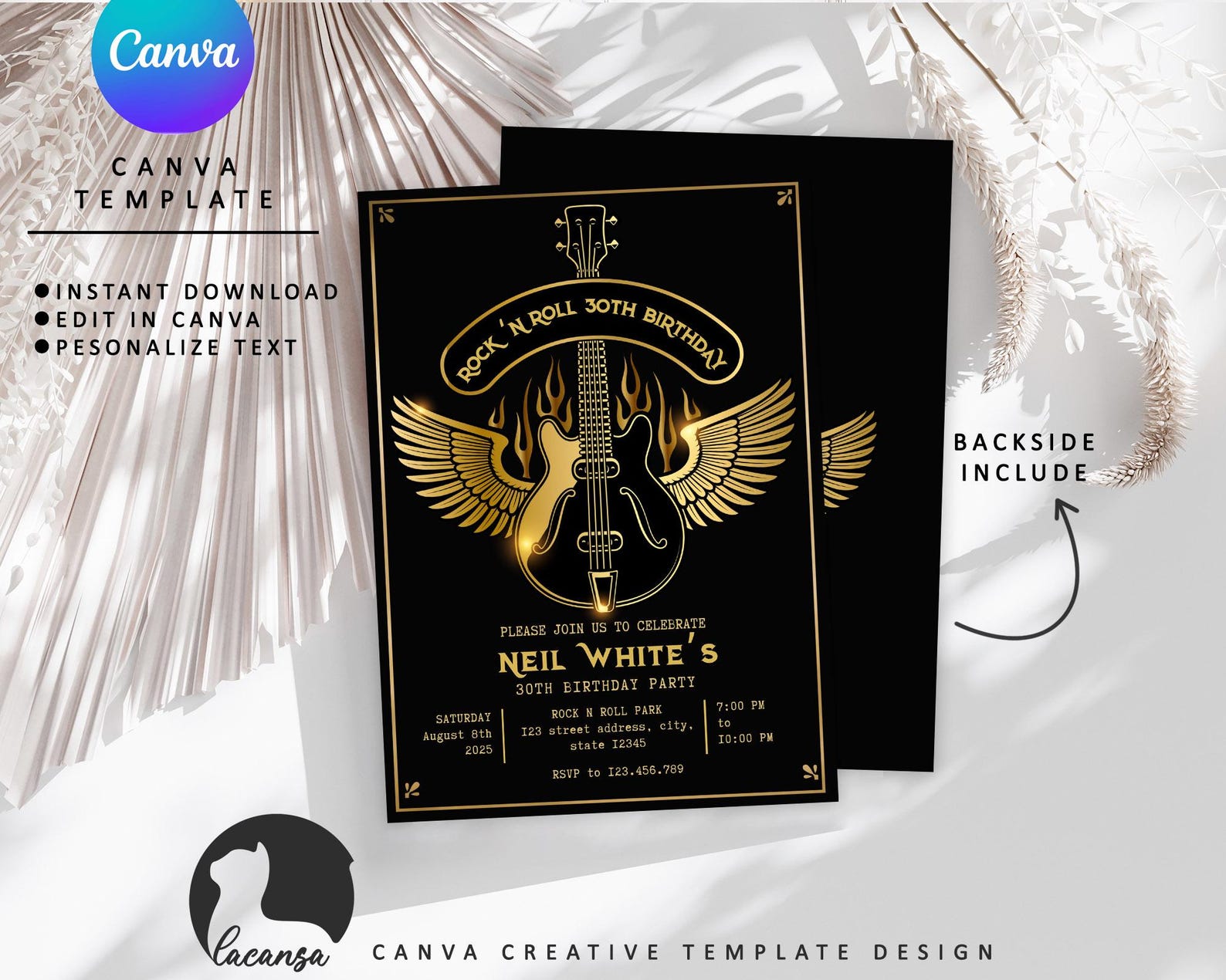 Rock N Roll Birthday Invitation, Editable Rock N Roll Gold Party Invite ...