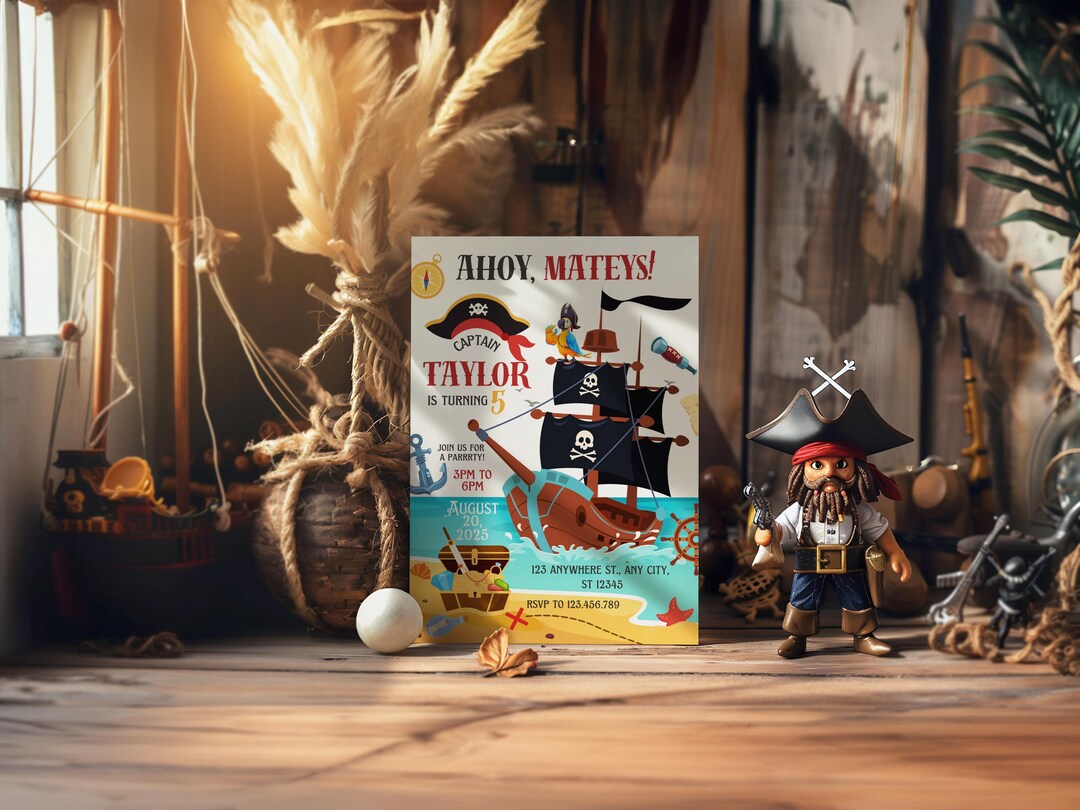 Editable Pirate Birthday Invitation, Ahoy Mateys, Pirate Invitation ...