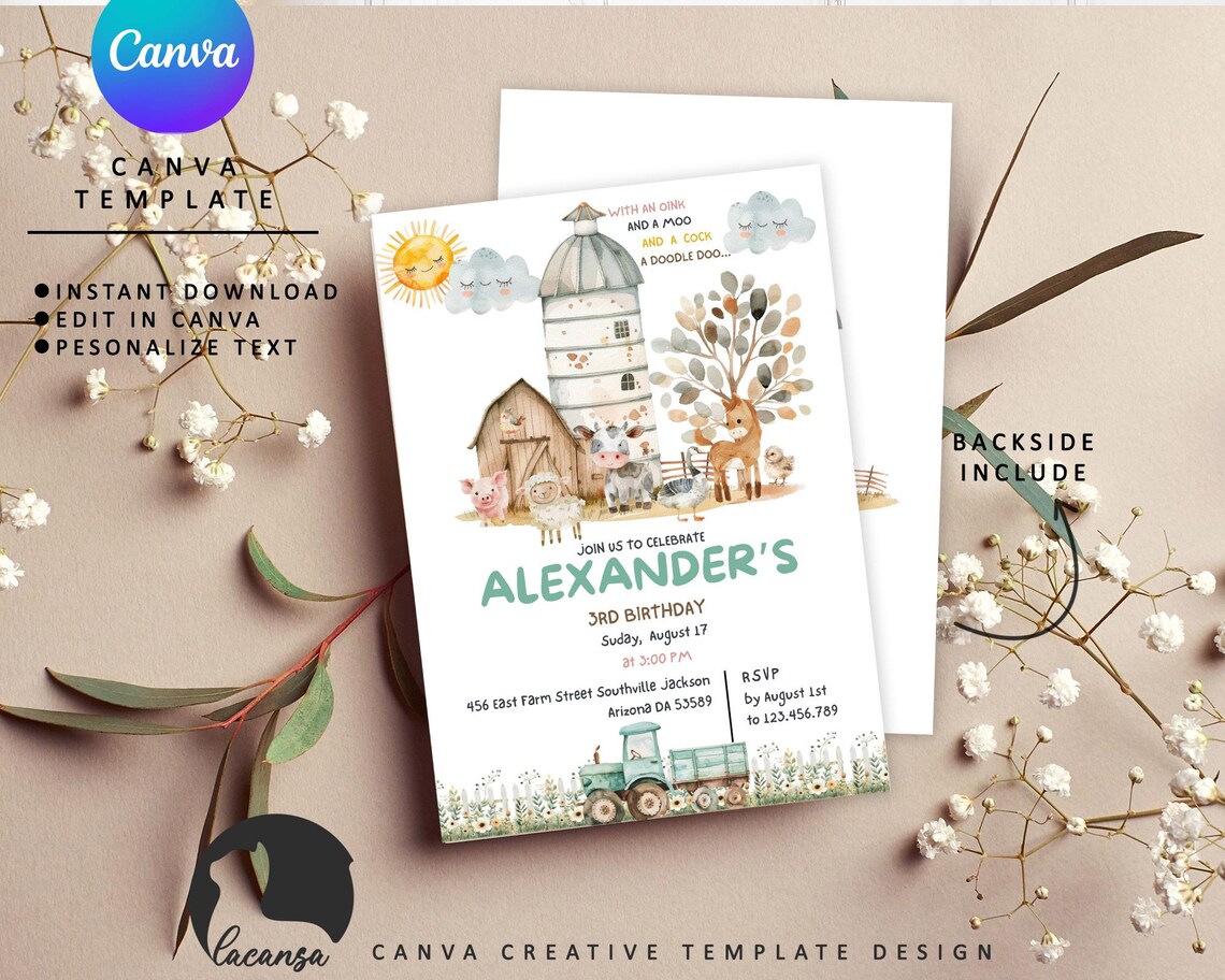Editable Farm Birthday Party Invitation, Kids Farm Party Template ...