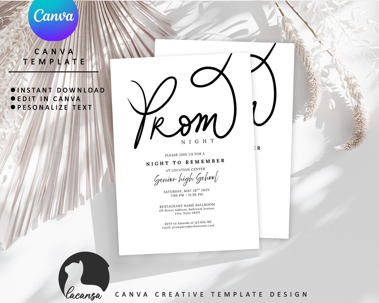 Editable Prom Invitation, Printable Black & White Senior Prom ...
