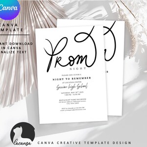 Editable Prom Invitation, Printable Black & White Senior Prom ...