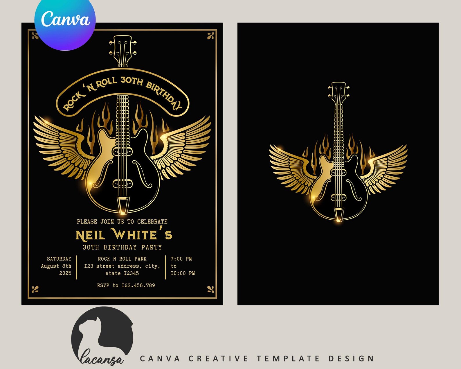 Rock N Roll Birthday Invitation, Editable Rock N Roll Gold Party Invite ...