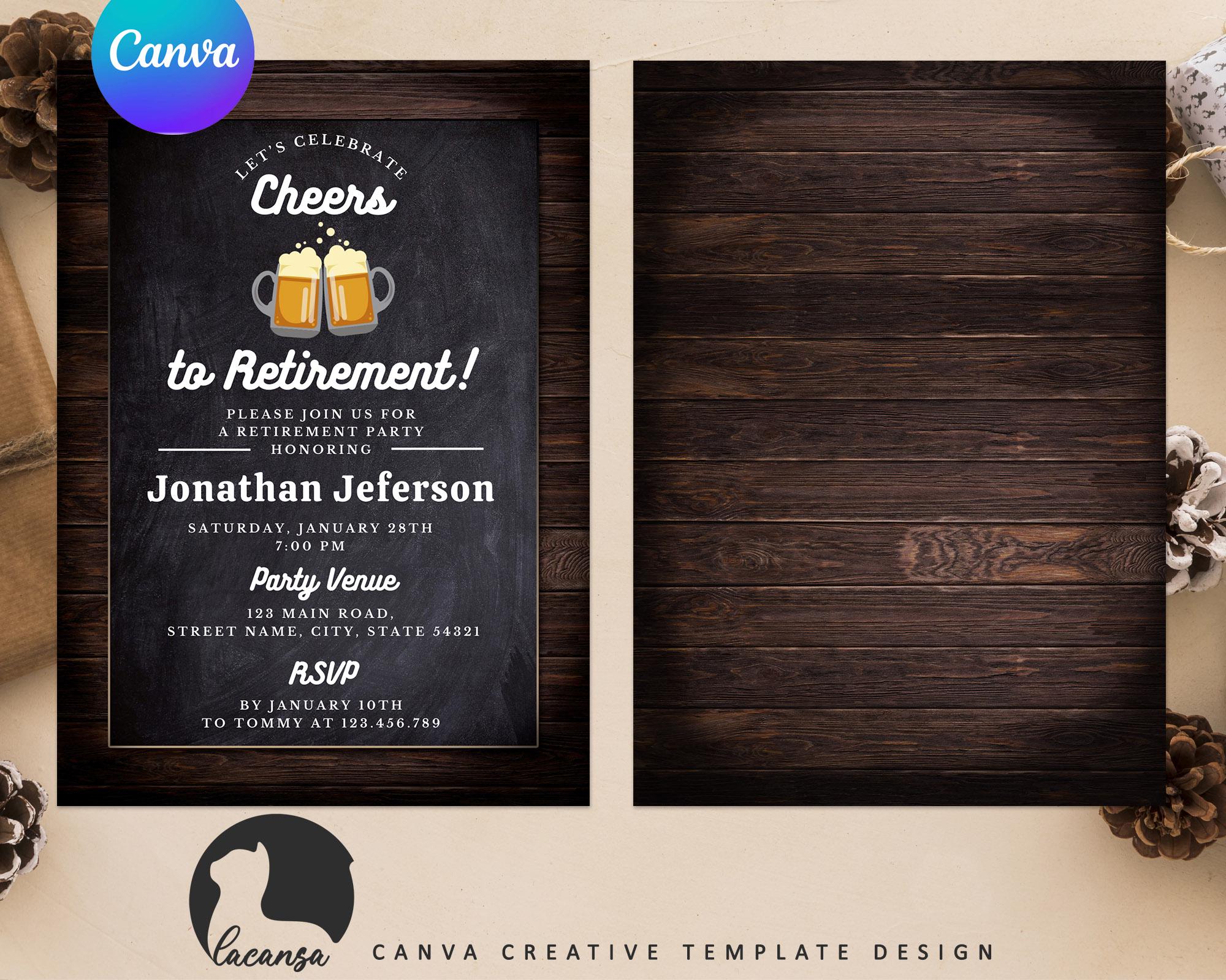 Editable Cheers to Retirement Invitation, Cheer Beers Retired Invite ...