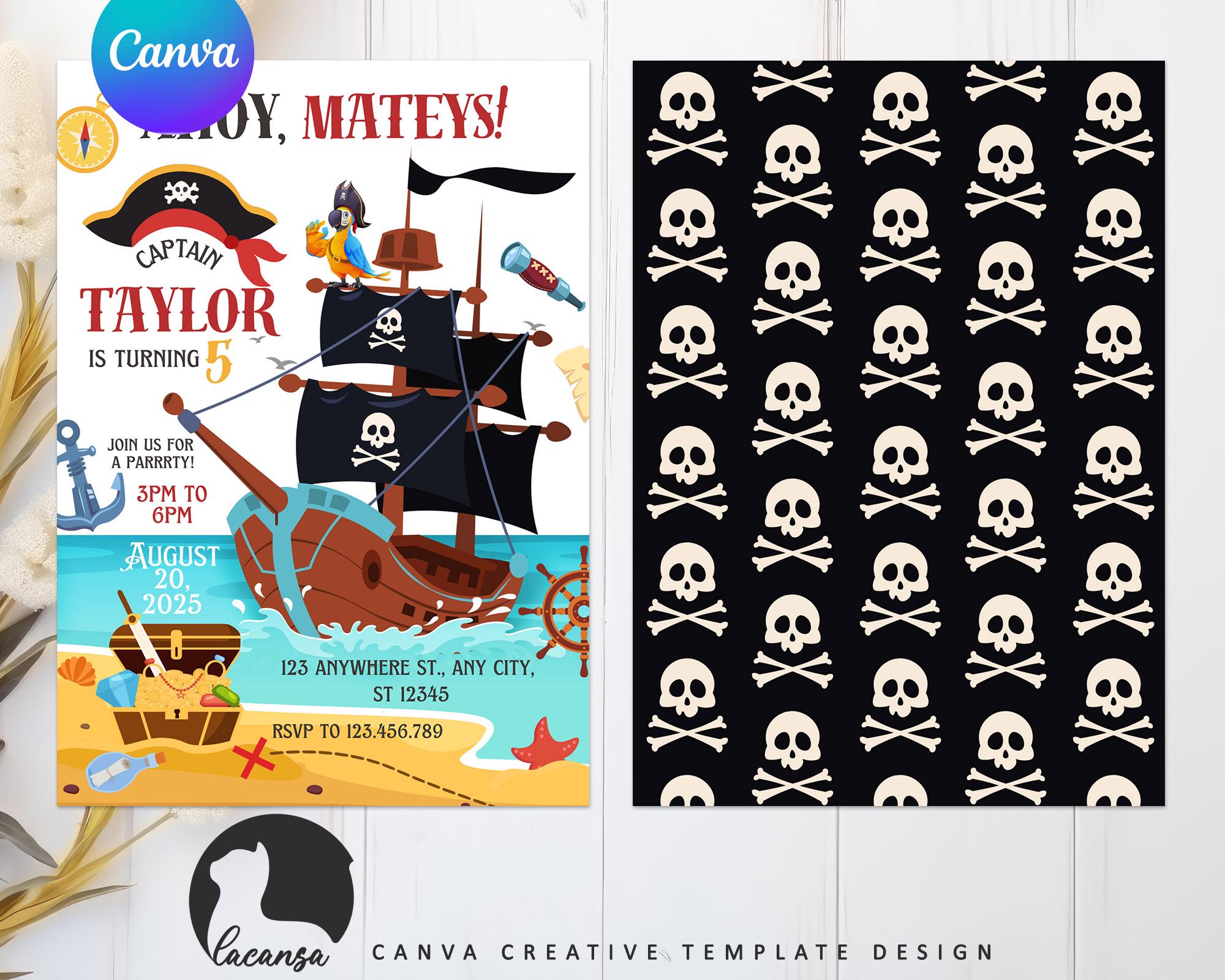 Editable Pirate Birthday Invitation, Ahoy Mateys, Pirate Invitation ...