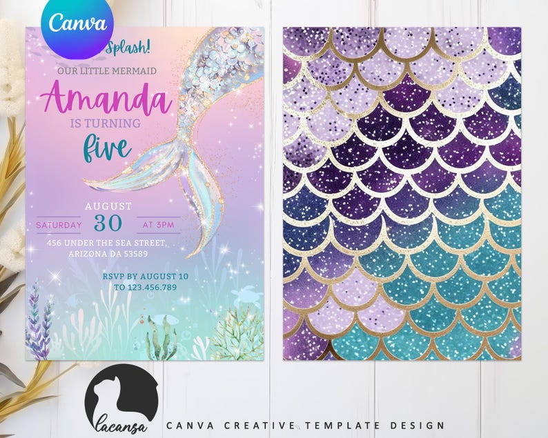 Editable Mermaid Birthday Invitation, Printable Mermaid Bash Under the ...