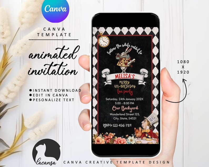 Editable Mad Hatter Tea Party Invitation, Animated Alice in Wonderland ...