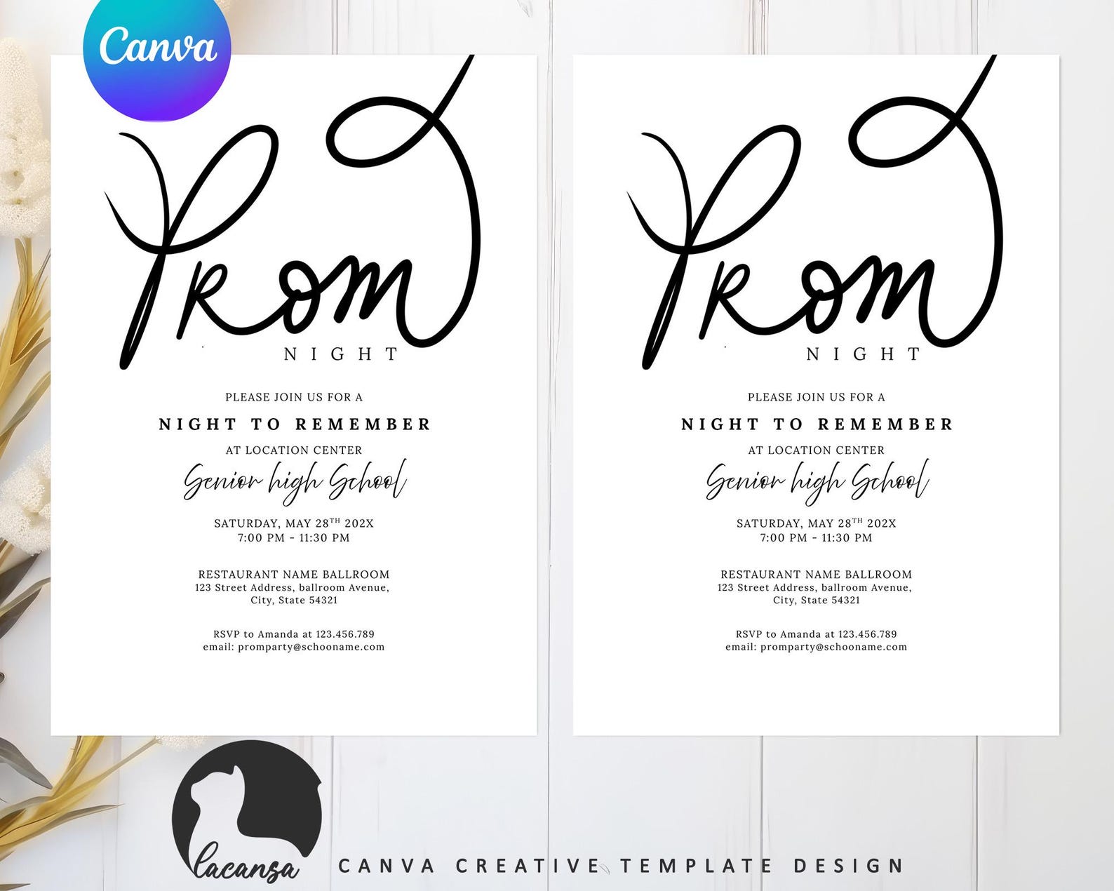 Editable Prom Invitation, Printable Black & White Senior Prom ...