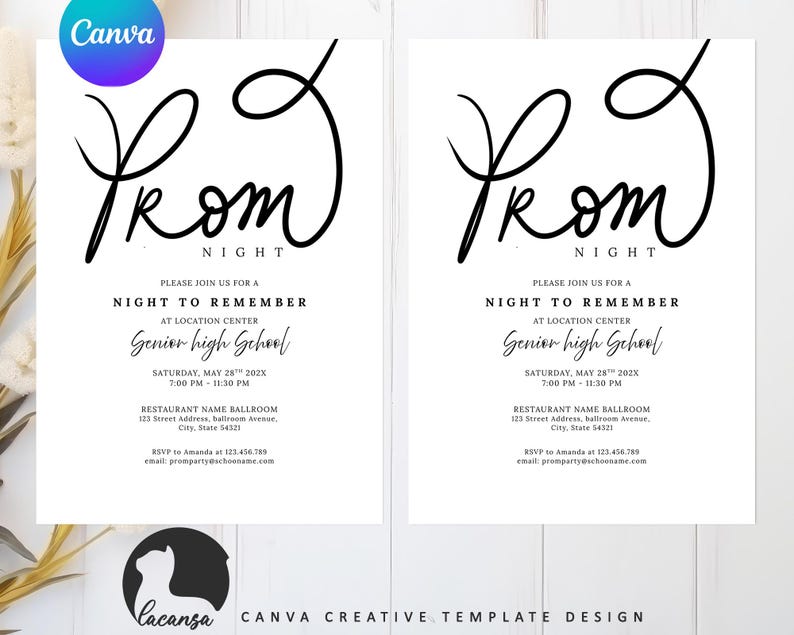 Editable Prom Invitation, Printable Black & White Senior Prom ...