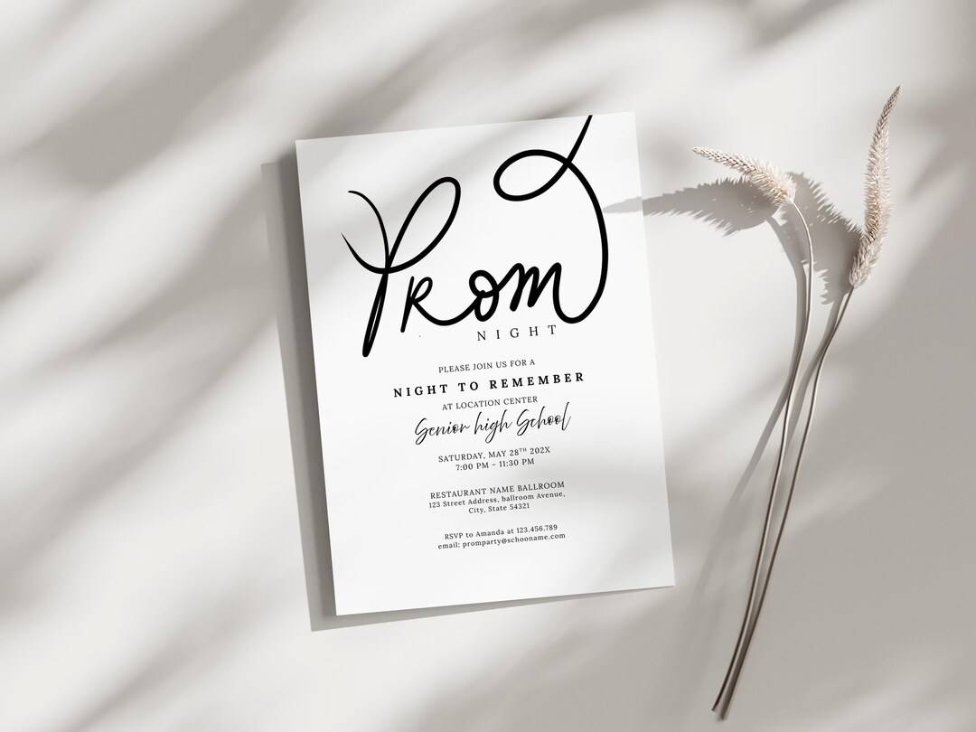 Editable Prom Invitation, Printable Black & White Senior Prom ...