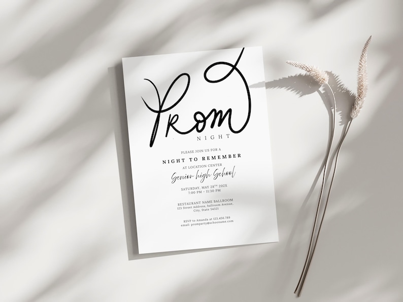 Editable Prom Invitation, Printable Black & White Senior Prom ...