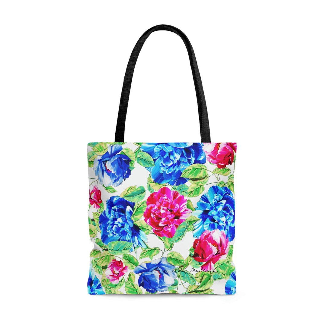 Beach Tote Bag, Vivid Floral Garden, Designed Shoulder Tote Bag, Double ...