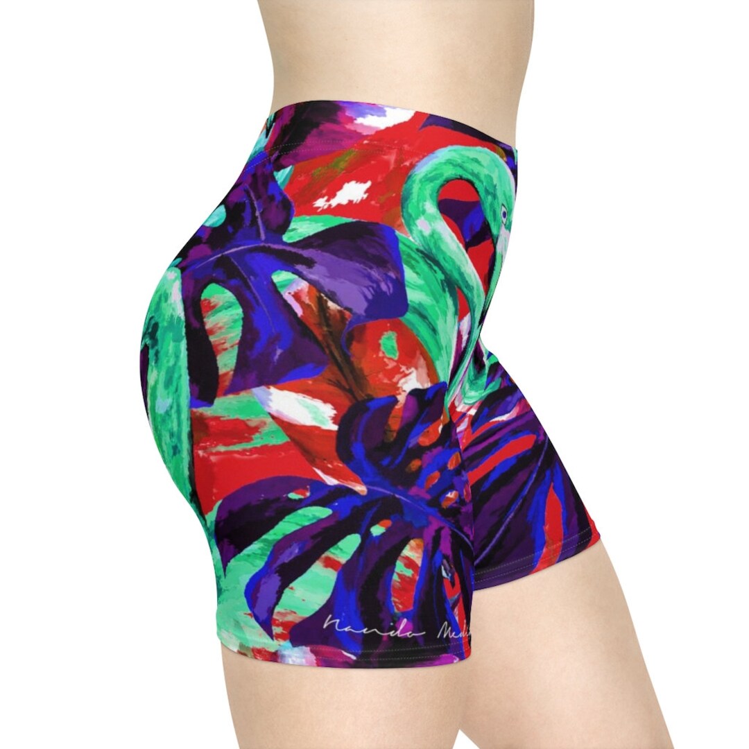 Shorts, Green Flamingo Biker, Women's Short Pants - Etsy