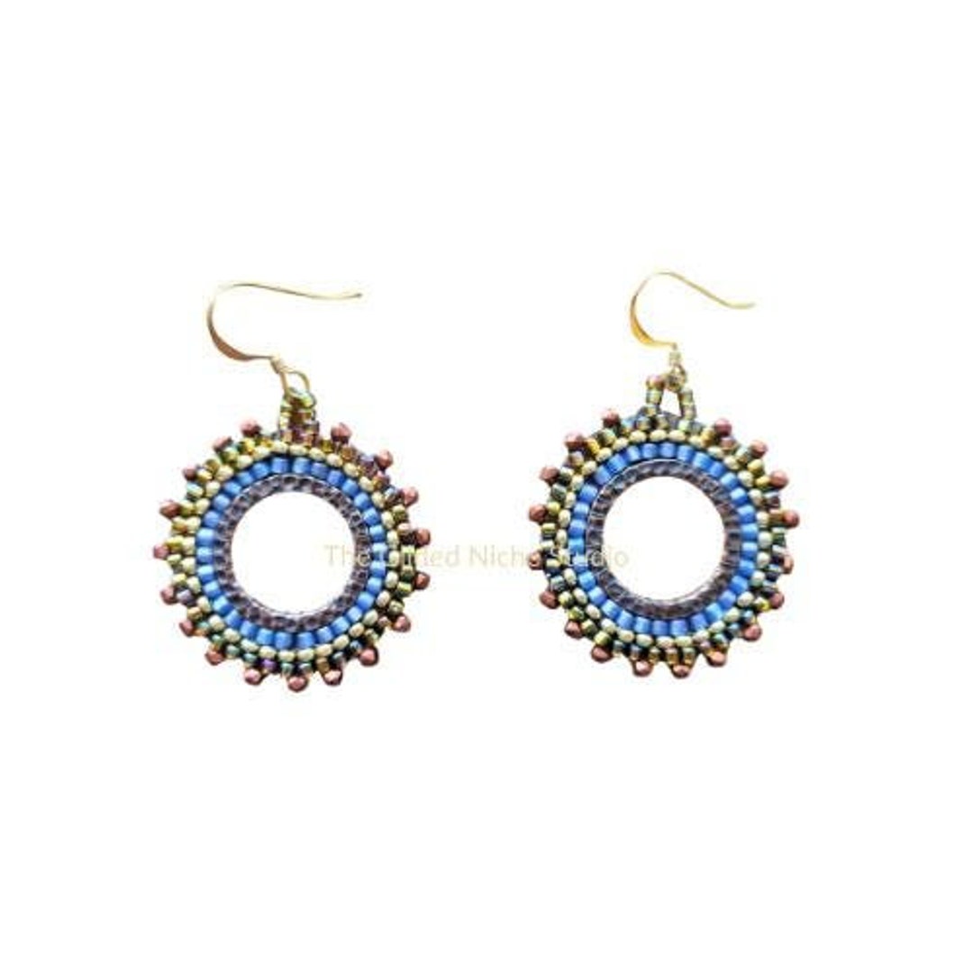 Rust and Denim Blue Seed Bead Copper Disc Earrings for Fashion ...