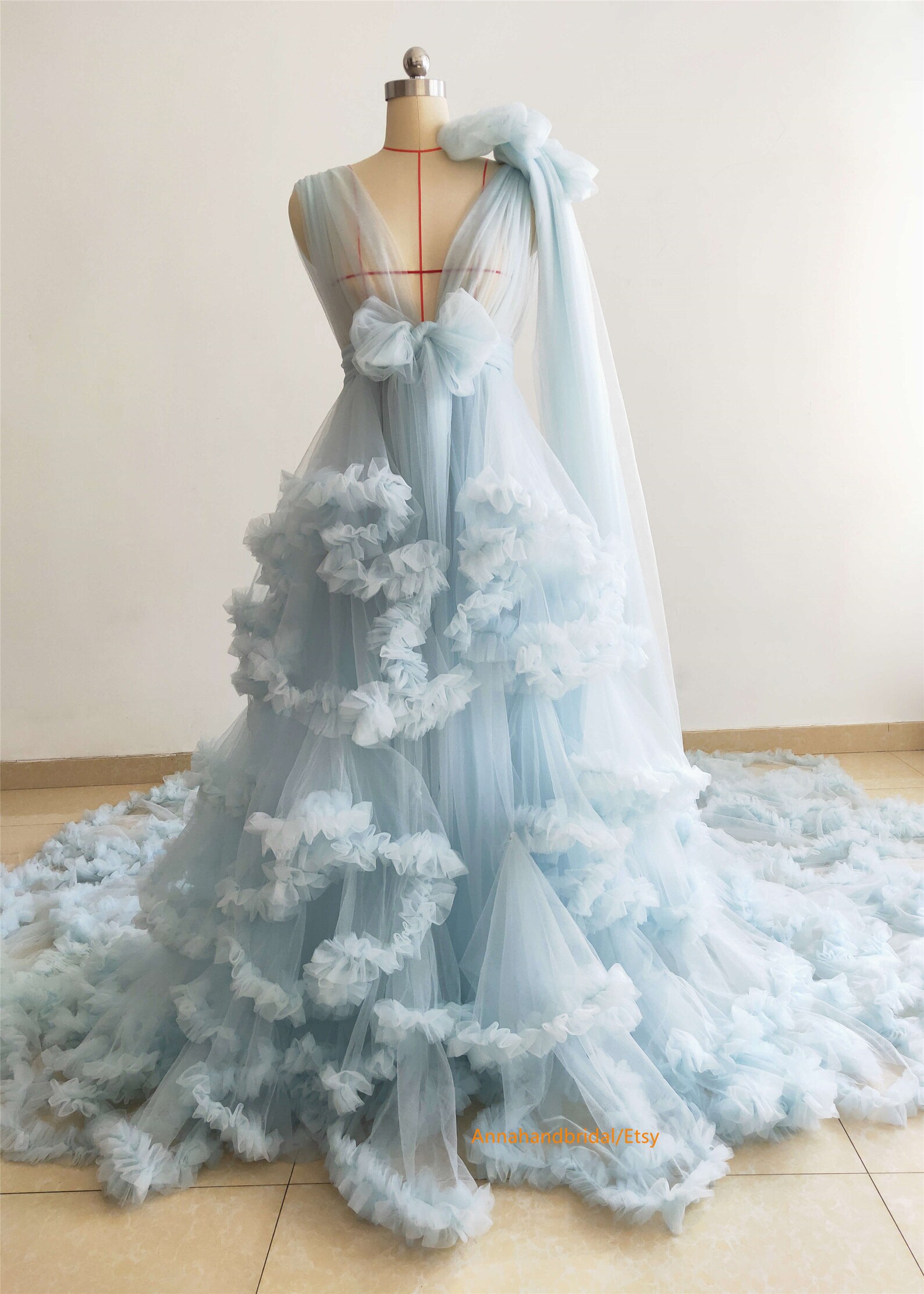 Light Blue Maternity Robe/free Sizes Ruffle Tulle Dress Photo - Etsy