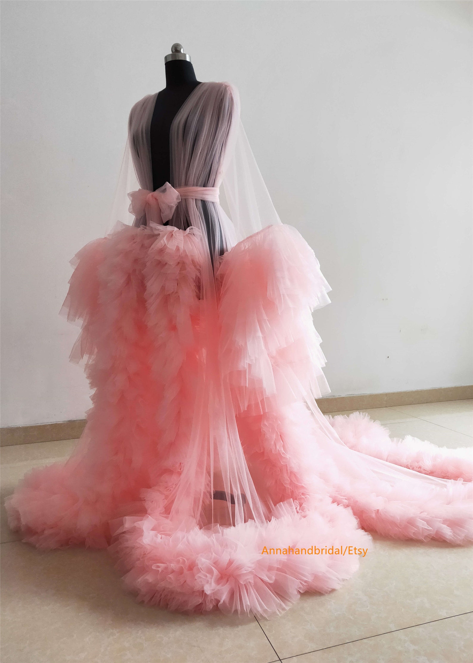 Pink Maternity Robe/open Front Ruffle Tulle Dress Photo Shoot - Etsy