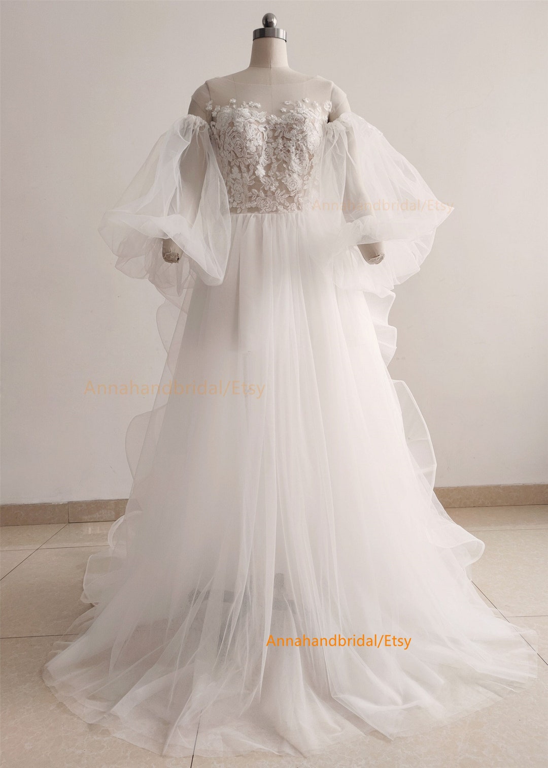 Simple Lace Bridal Dress//ivory Long Sleeve Lace Wedding - Etsy