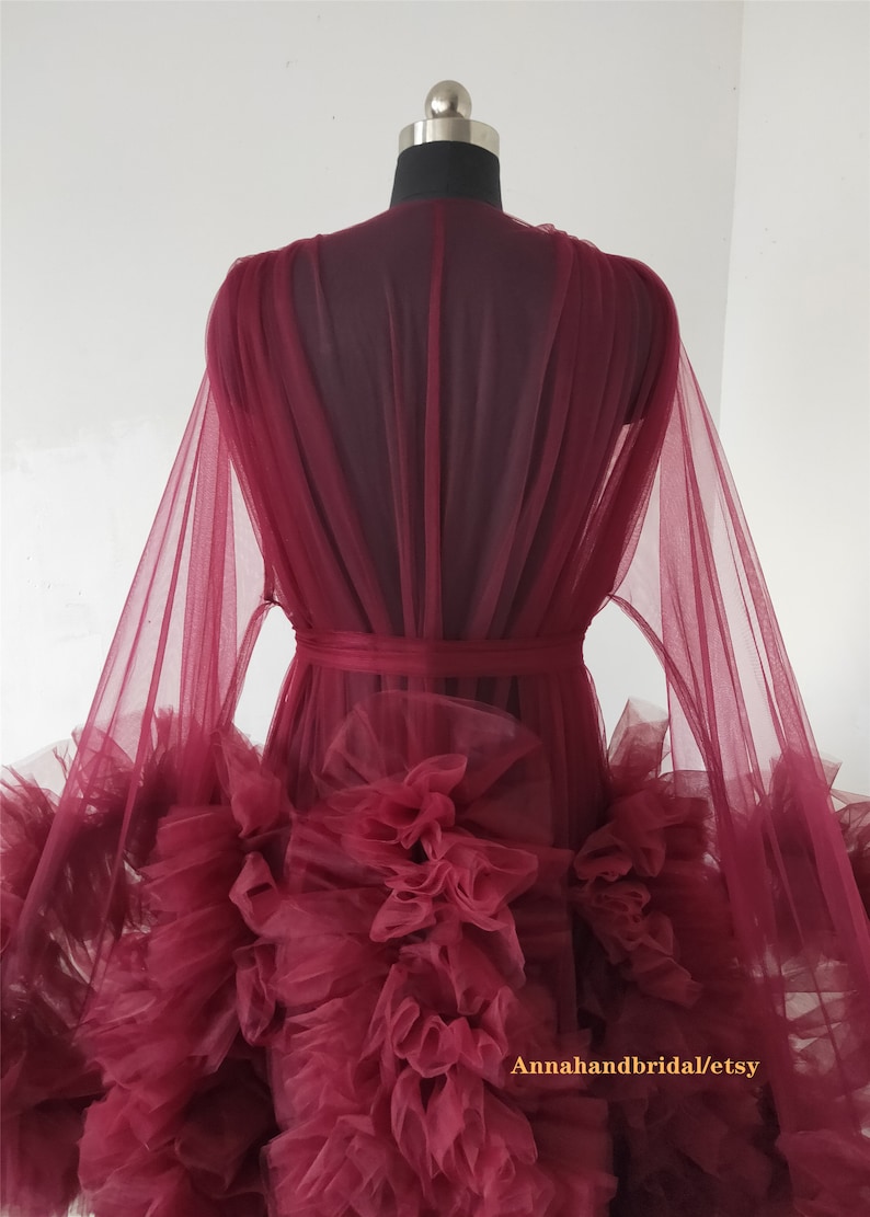 Burgundy Maternity Robe/open Front Ruffle Tulle Dress Photo - Etsy
