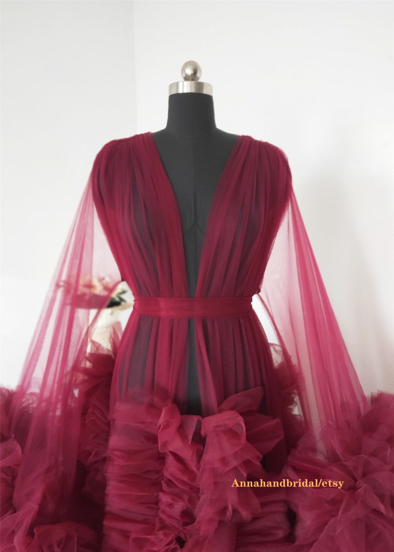 Burgundy Maternity Robe/open Front Ruffle Tulle Dress Photo - Etsy