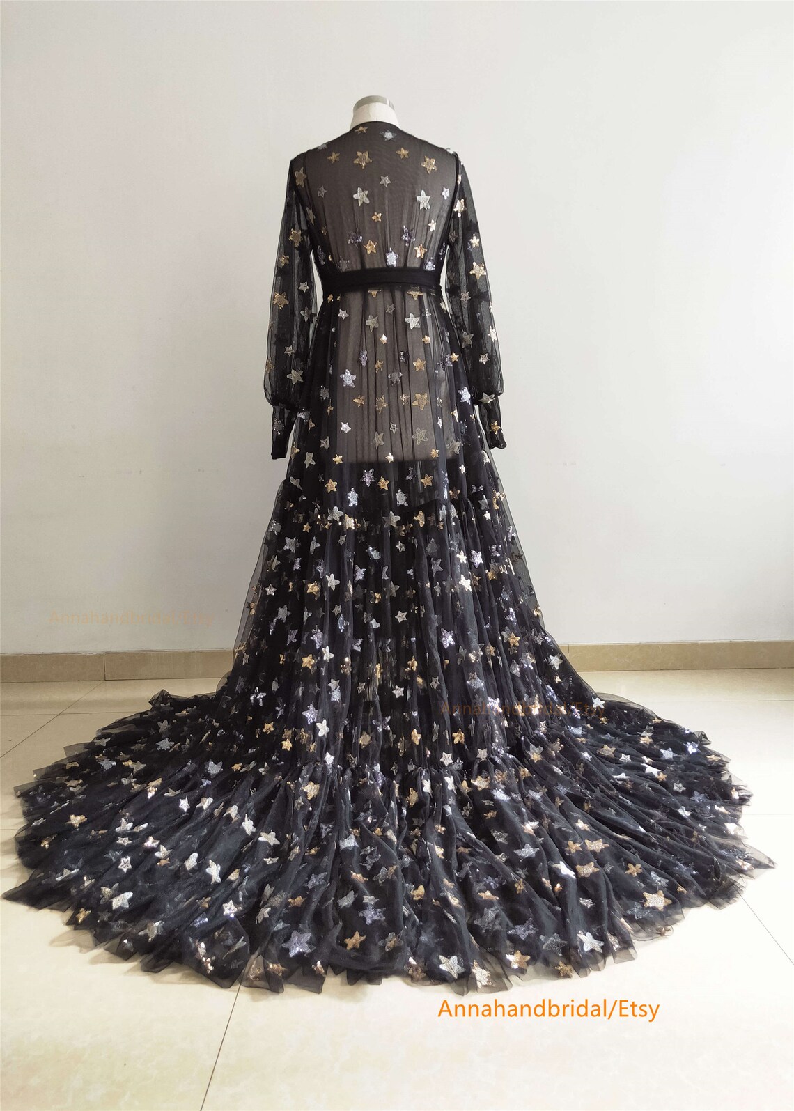 Black Sparkle Stars Maternity Robe/baby Shower Photo Shoot - Etsy