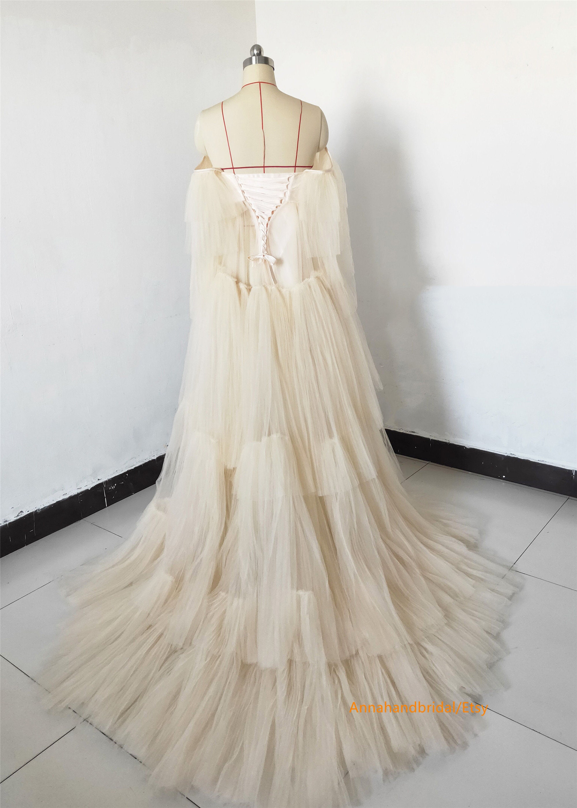 Cream Maternity Dress / Pleat Tulle Shooting Dress/Lace Up | Etsy