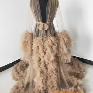 Tan Maternity Robe/open Front Ruffle Tulle Dress Photo Shoot Dress ...