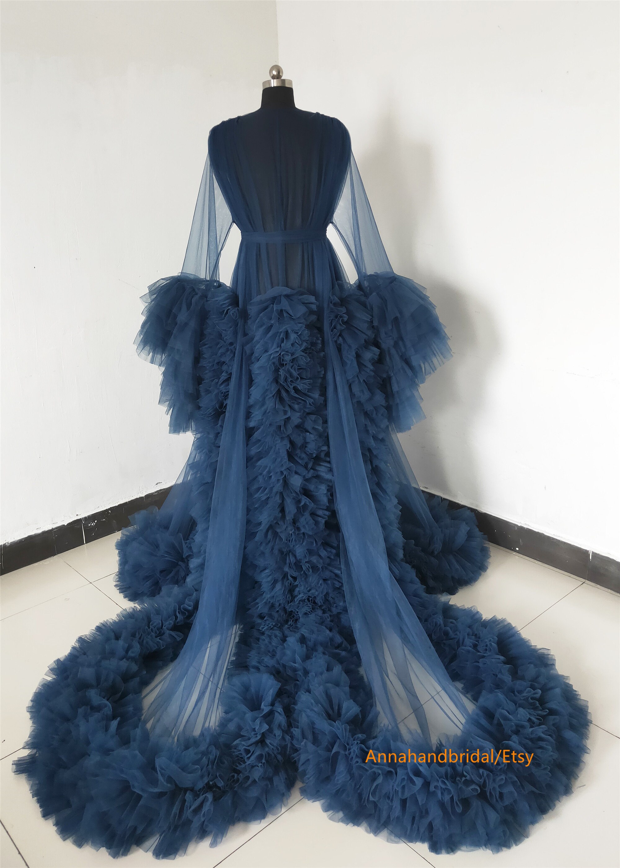 Navy Blue Maternity Robe/open Front Ruffle Tulle Dress Photo | Etsy