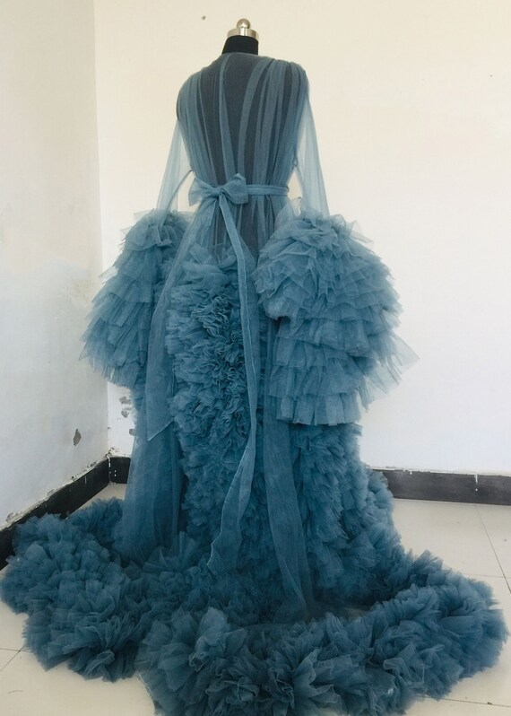 Dusty Blue Photo Maternity Robe/open Front Ruffle Tulle Dress | Etsy