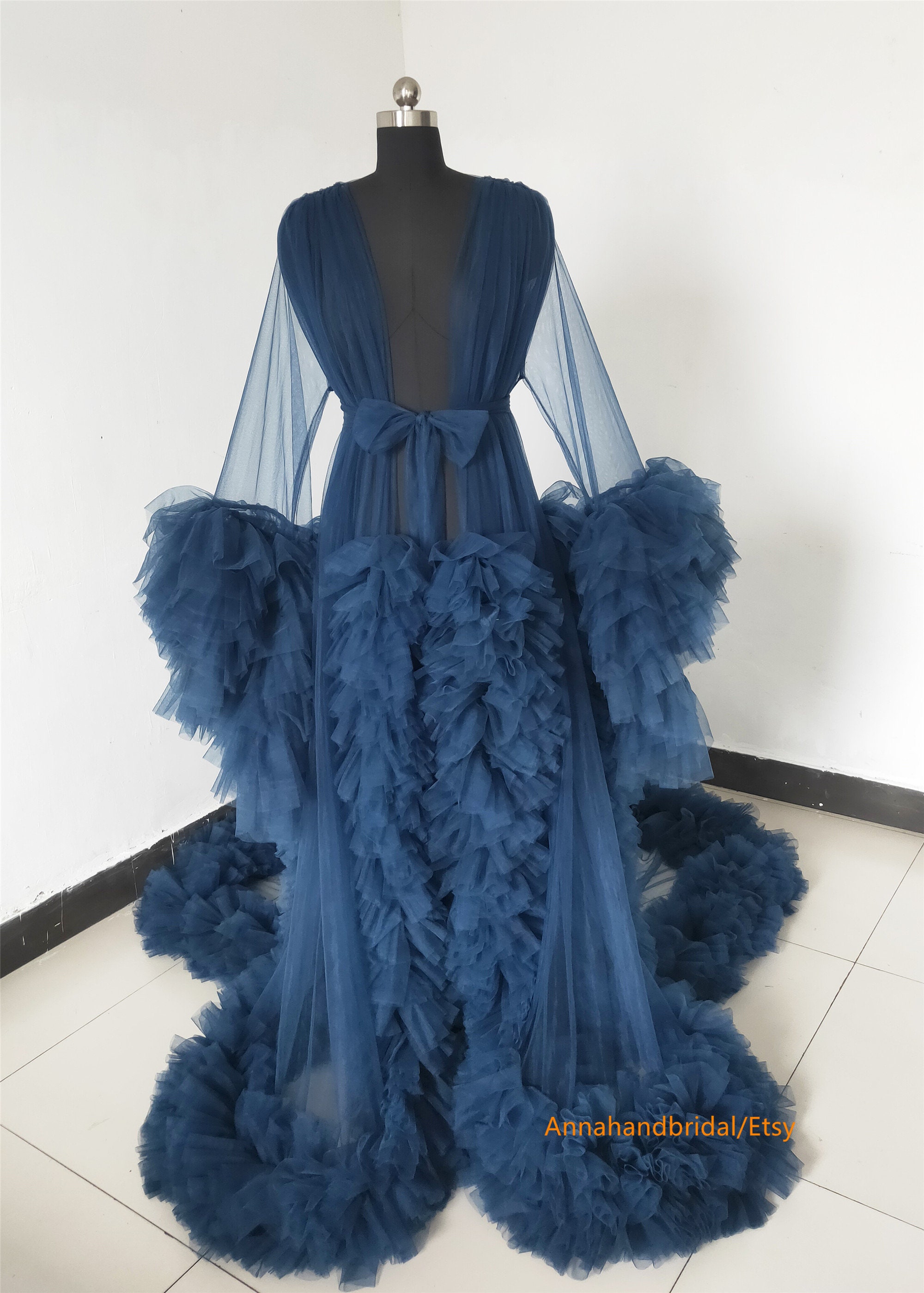 Navy Blue Maternity Robe/open Front Ruffle Tulle Dress Photo | Etsy