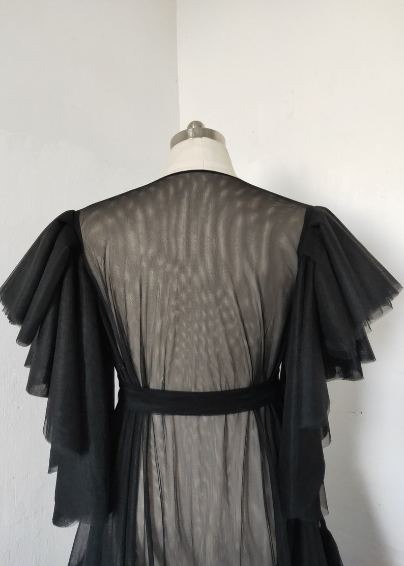 Black Maternity Robe/open Front Ruffle Sleeve Photo Shoot - Etsy