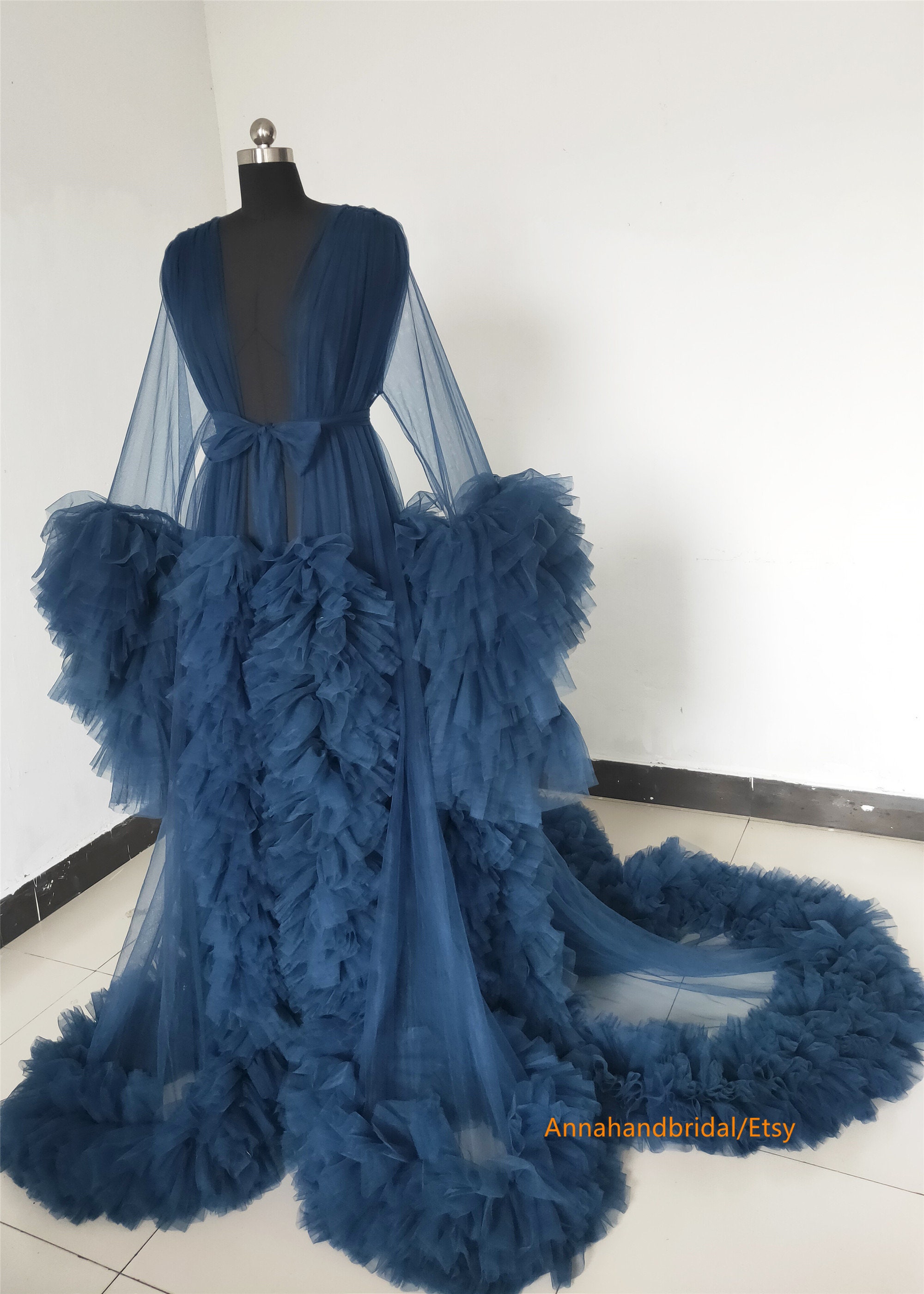 Navy Blue Maternity Robe/open Front Ruffle Tulle Dress Photo | Etsy